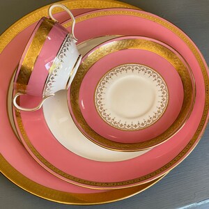 22pc Antique Pink Minton Dinnerware Set W Raised Encrusted Gilded Rims ...
