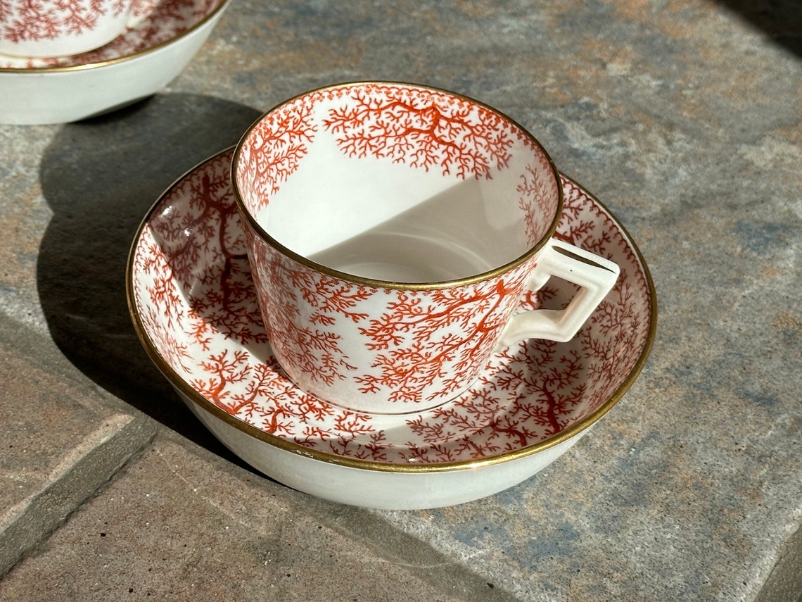 Antique Minton Teacup Set With Red Seaweed Pattern Circa 1891 - Etsy