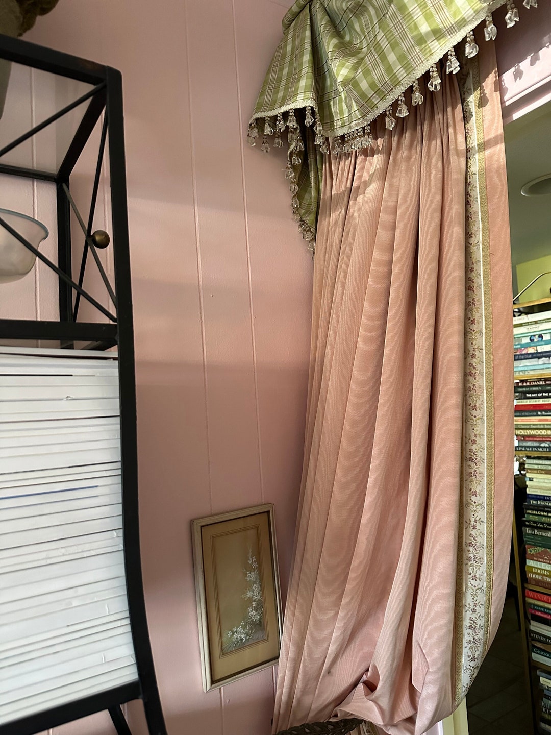 Pair Vintage French Styled Pink Silk Moire Drapery Panels, Pinched ...