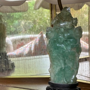 Rare Pair Asian Carved Jade Lamps, W Customed Platform and Shades ...