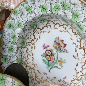 3 Rare Antique Grainger Worcester Soup Plates With Elaborate Green Leaf ...