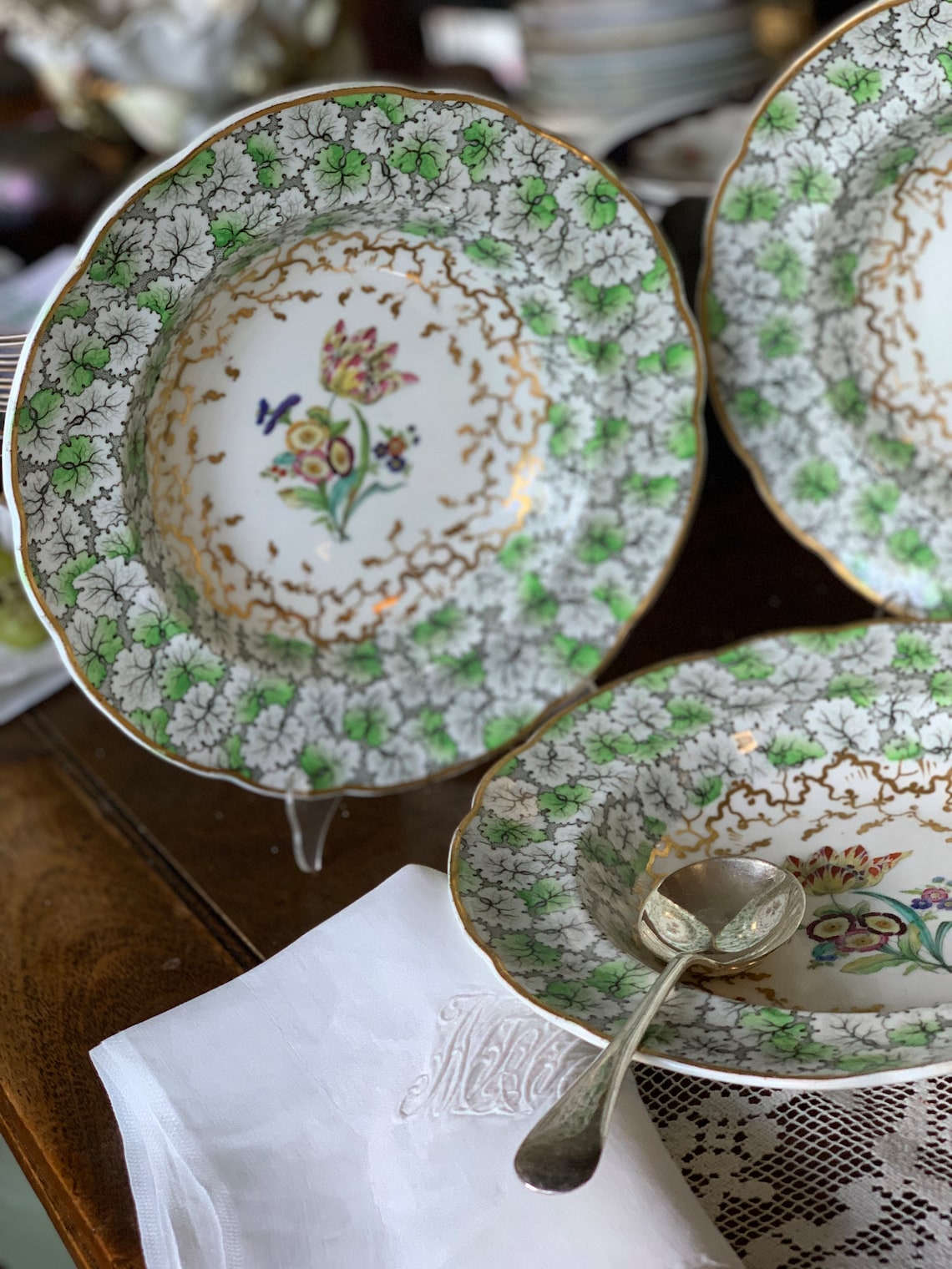 3 Rare Antique Grainger Worcester Soup Plates With Elaborate - Etsy