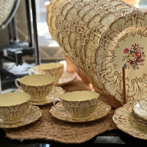 32pc Antique Copeland Spode Dessert Set for Nine Embossed Brown Leaves ...