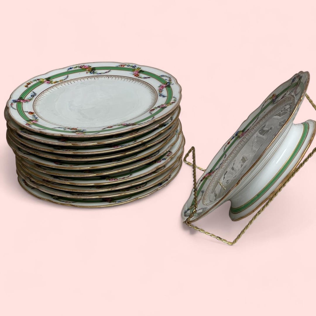 Antique French Dessert Service Set With Hand-painted Floral Borders - Etsy