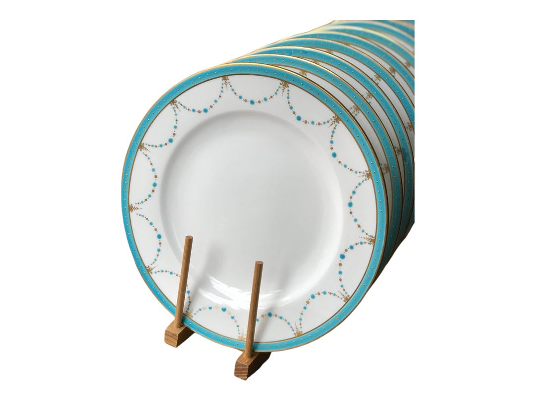 Antique George Jones Dinner Plates: Robin Egg Blue Jeweled Gilt Rim ...