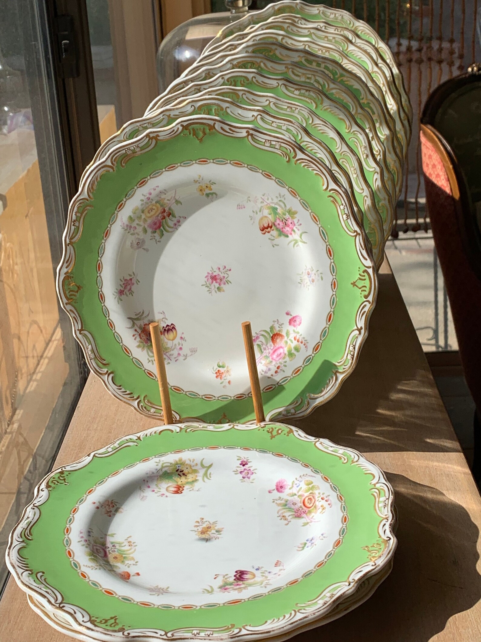 12 Antique Spode Dinner Plates W Spring Green Border Hand - Etsy