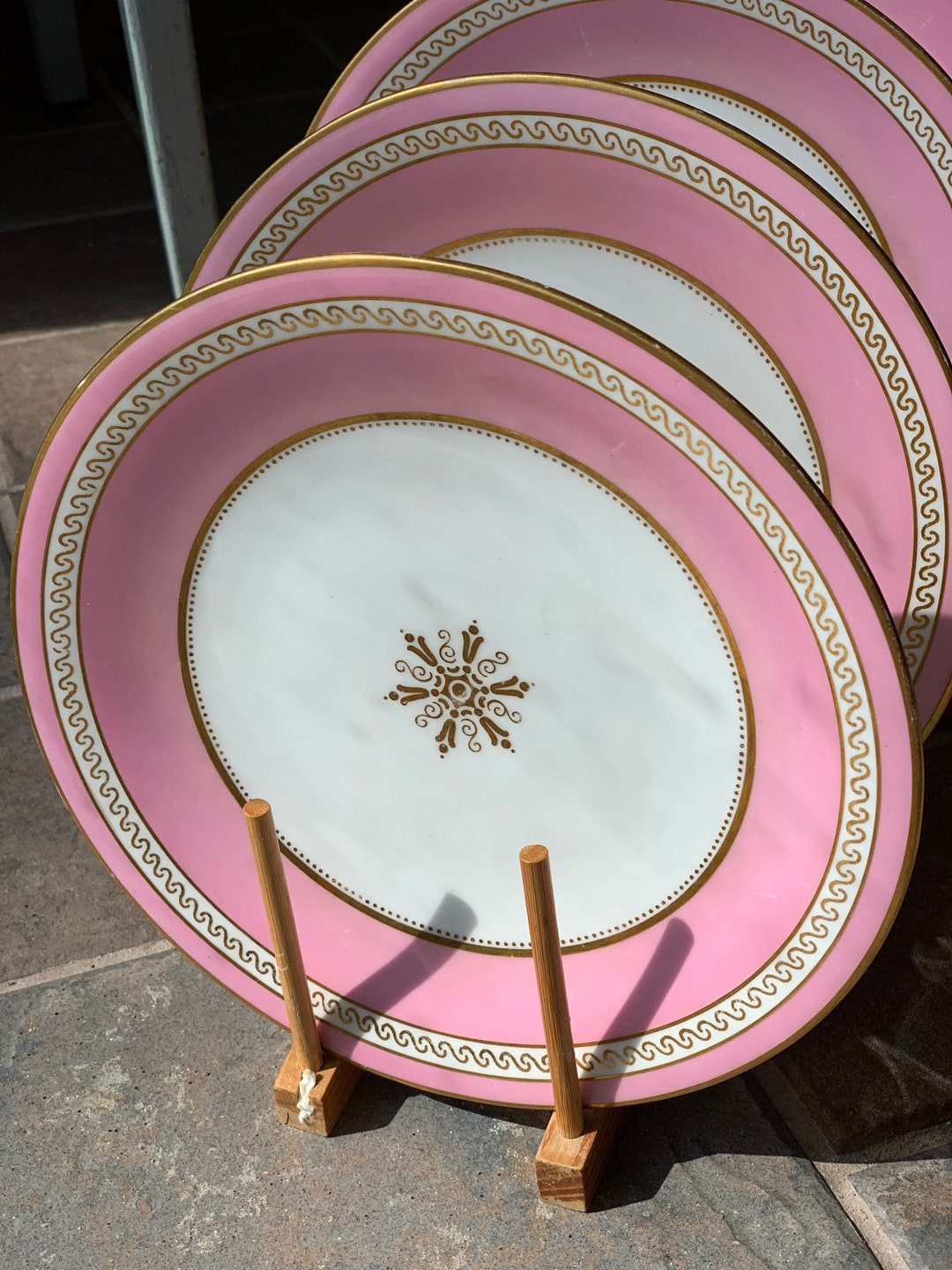 5 Antique Pink Grainger Worcester Dessert Plates With Hand Painted Gilt ...