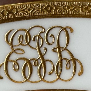 11 Antique Minton Dinner Plates: Gilded Trim, EGB Monogram, Wedding ...
