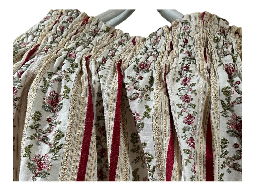 Vintage French Drapery Panels With Smocked Heading and Red Velvet ...