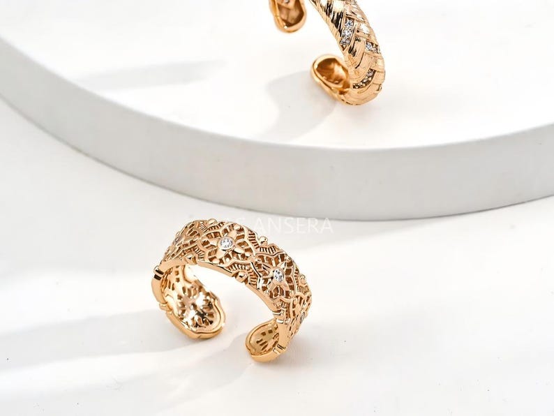 Rose Gold Floral Ring, Adjustable Open Ring, Vintage Filigree Ring ...