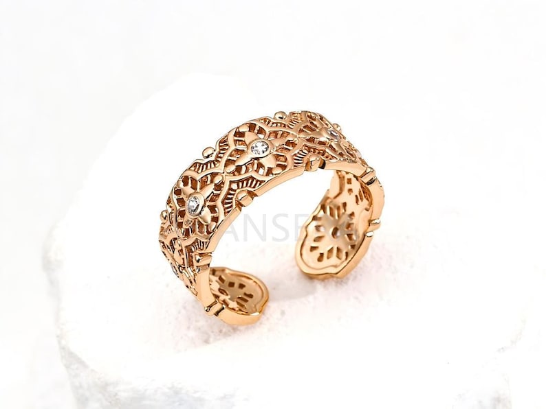 Rose Gold Floral Ring, Adjustable Open Ring, Vintage Filigree Ring ...