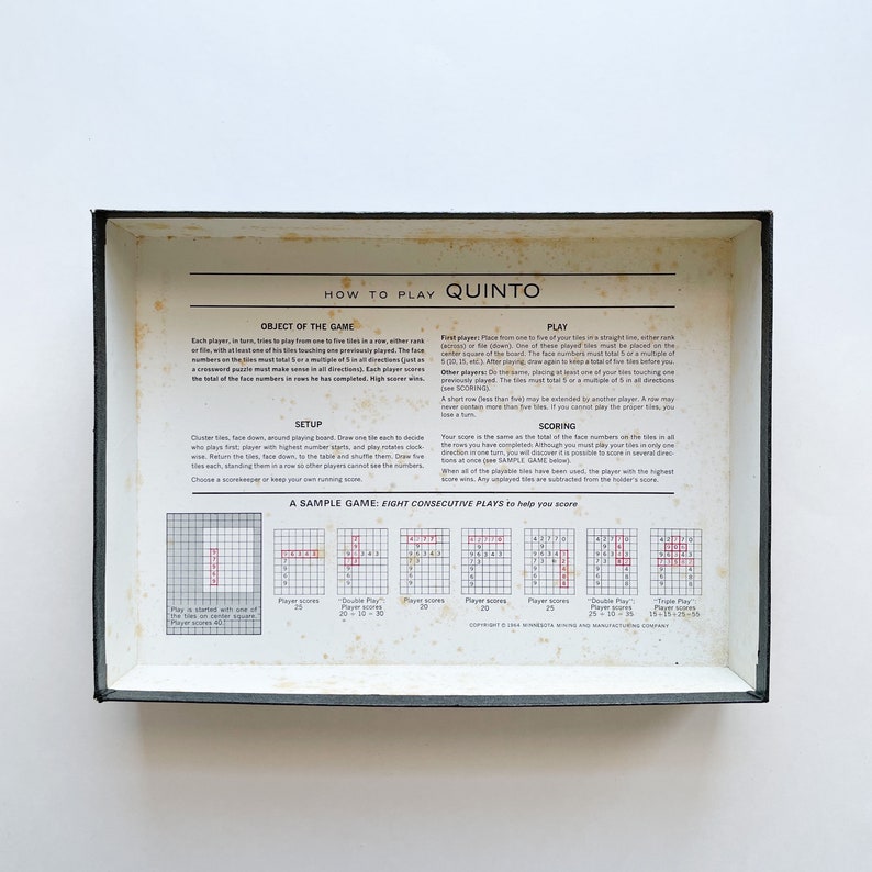 Vintage Quinto Board Game Game of Fives 1964 3M Bookshelf - Etsy