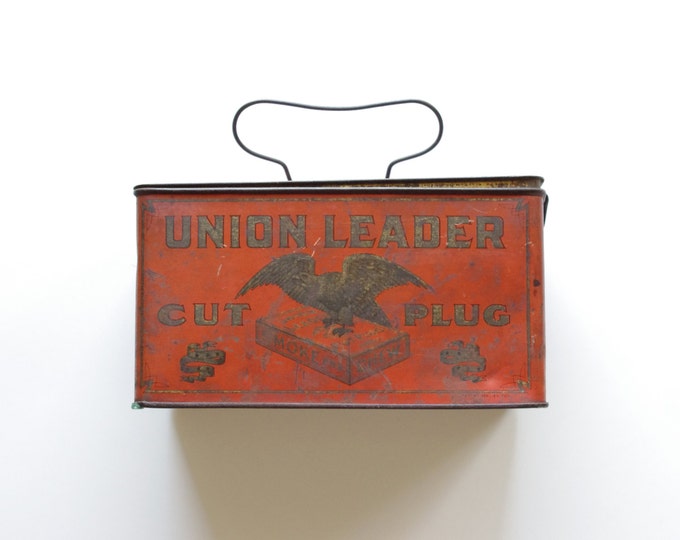 Union Leader Cut Plug Large Tobacco Tin - 1920's - Vintage Tobacco Tin ...