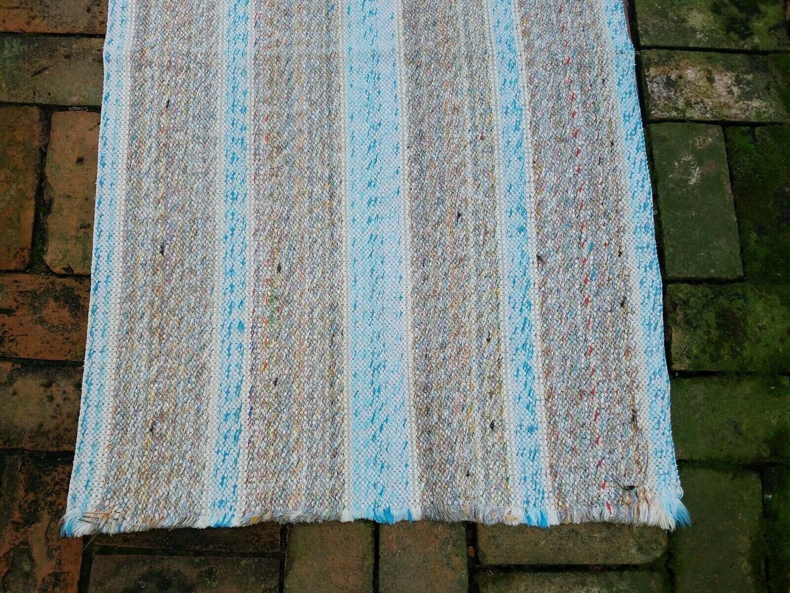 Vintage Country Cottage Core Granny Rag Rug Blue and Gray Stripes 26 X ...
