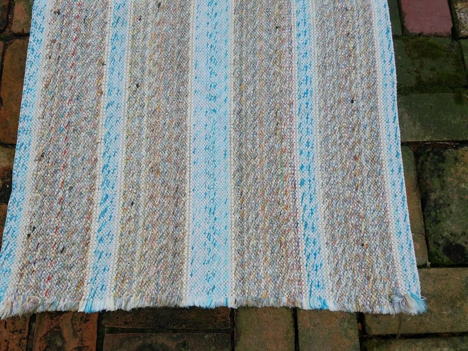 Vintage Country Cottage Core Granny Rag Rug Blue and Gray Stripes 26 X ...