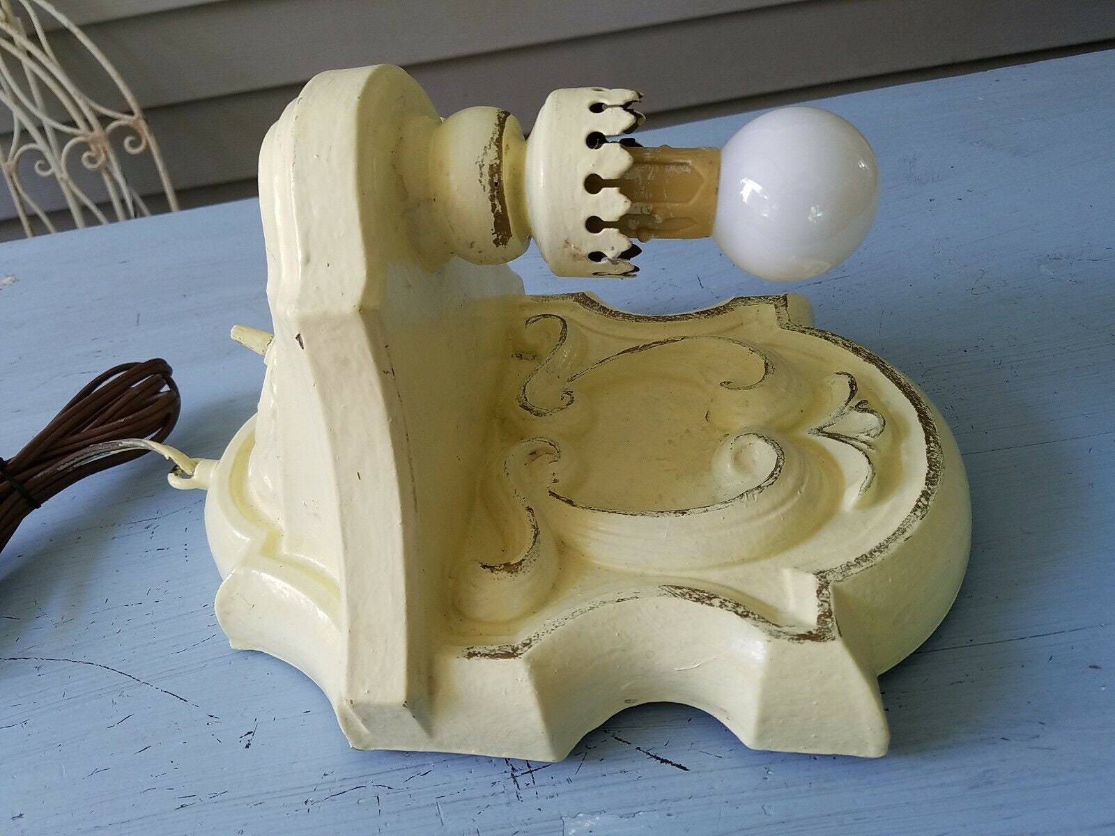 Vintage Granny Cottage Wood Wall Corbel Sconce Lamp Light Buttercream ...
