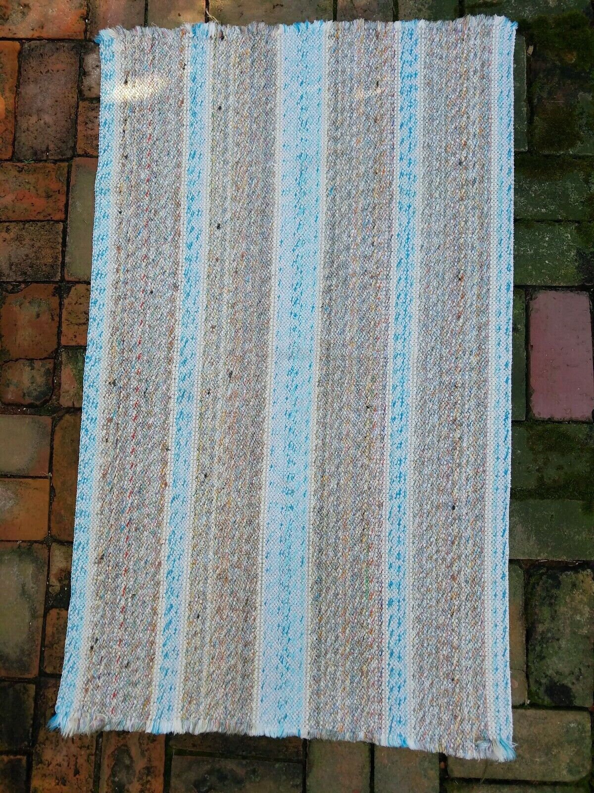 Vintage Country Cottage Core Granny Rag Rug Blue and Gray Stripes 26 X ...