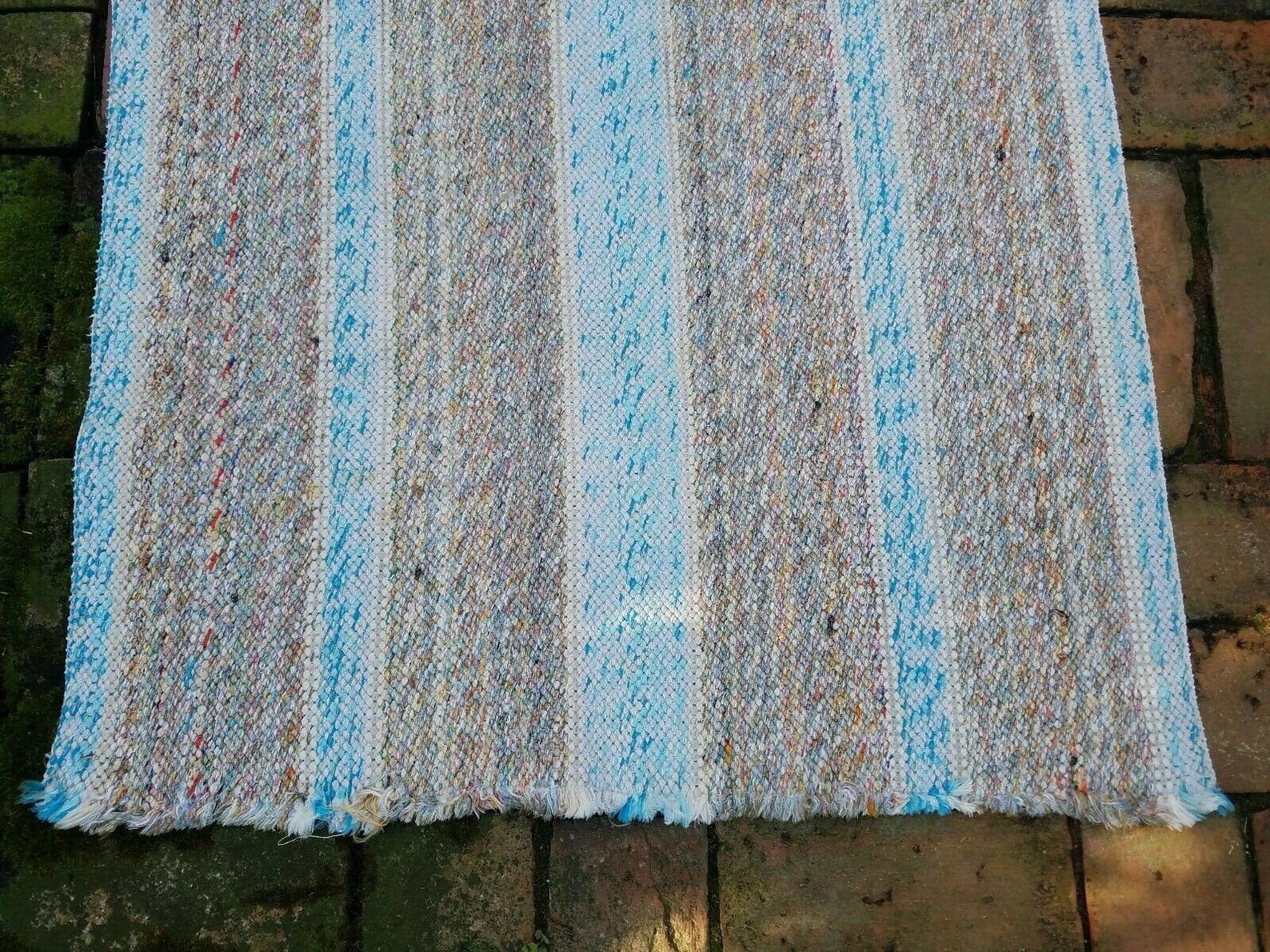 Vintage Country Cottage Core Granny Rag Rug Blue and Gray Stripes 26 X ...