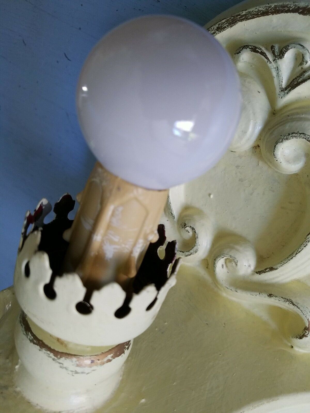 Vintage Granny Cottage Wood Wall Corbel Sconce Lamp Light Buttercream ...