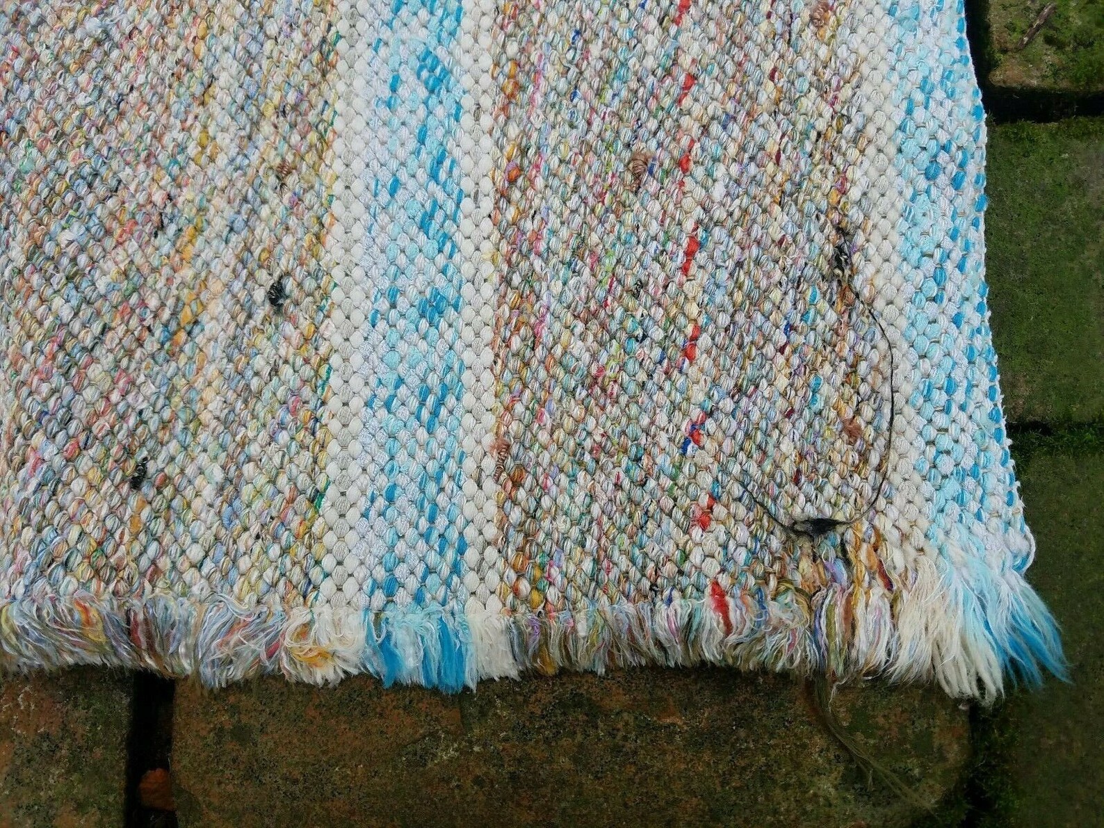 Vintage Country Cottage Core Granny Rag Rug Blue and Gray Stripes 26 X ...