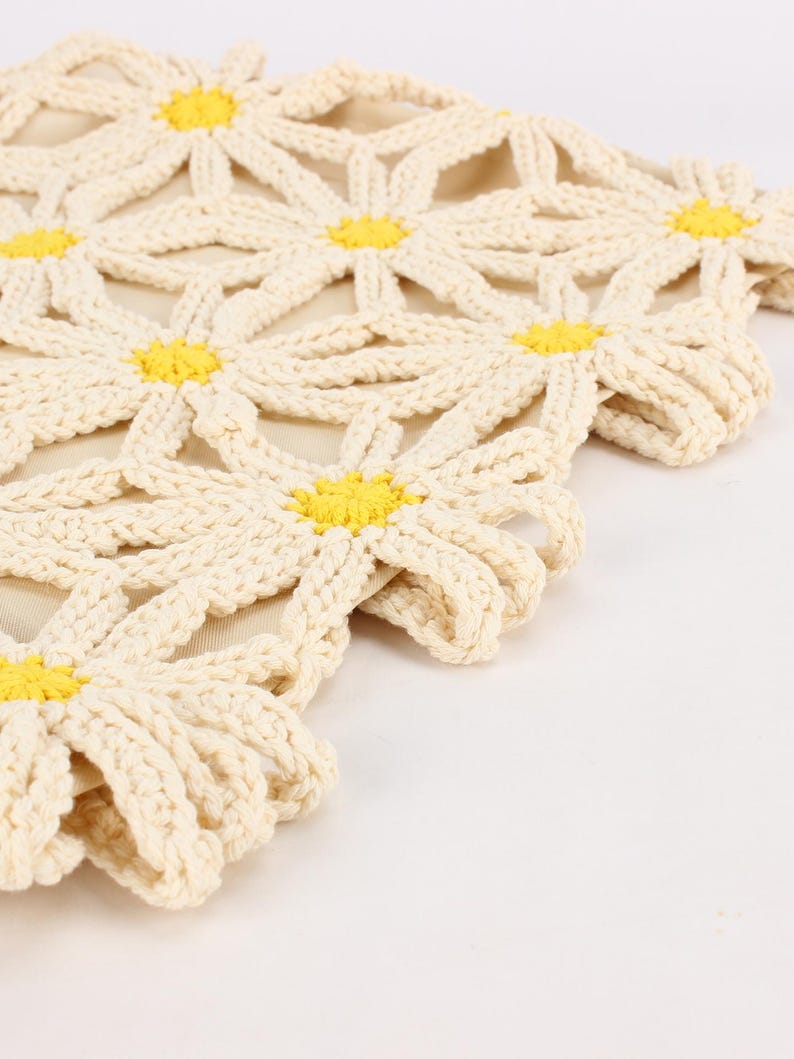 Daisy Crochet Tote Bag, Handmade Floral Shoulder Bag, Boho Openwork ...