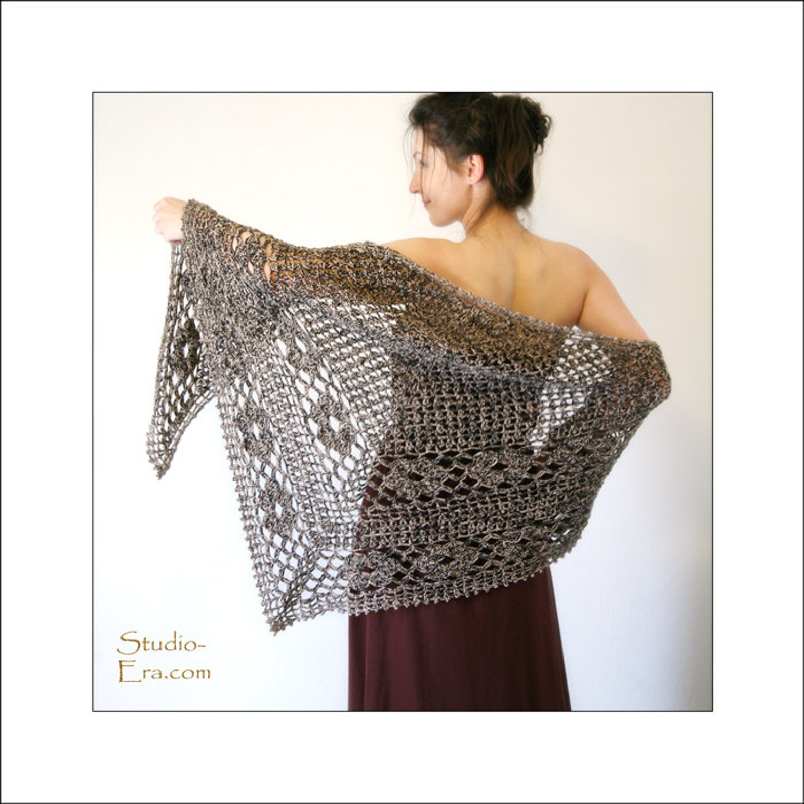 PATTERN Crochet Rusty Flower Shawl Wrap Brown - Etsy
