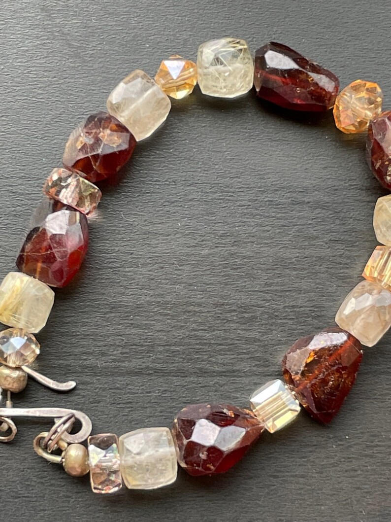 Hessonite Garnet, Golden Rutile Quartz and Crystal Bracelet - Etsy