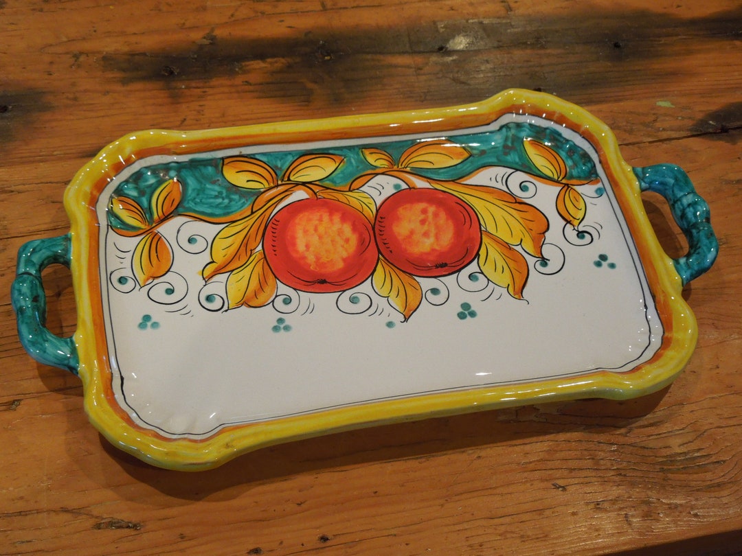 Deruta Italian Hand Painted Ceramic Serving Tray, Vibrant Orange ...