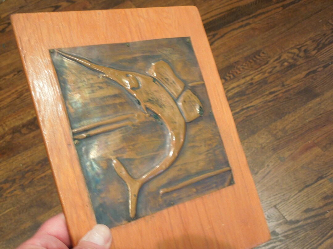 Swordfish Copper Relief on Board, Game Fishing Decor, Aquatic Unicorn ...