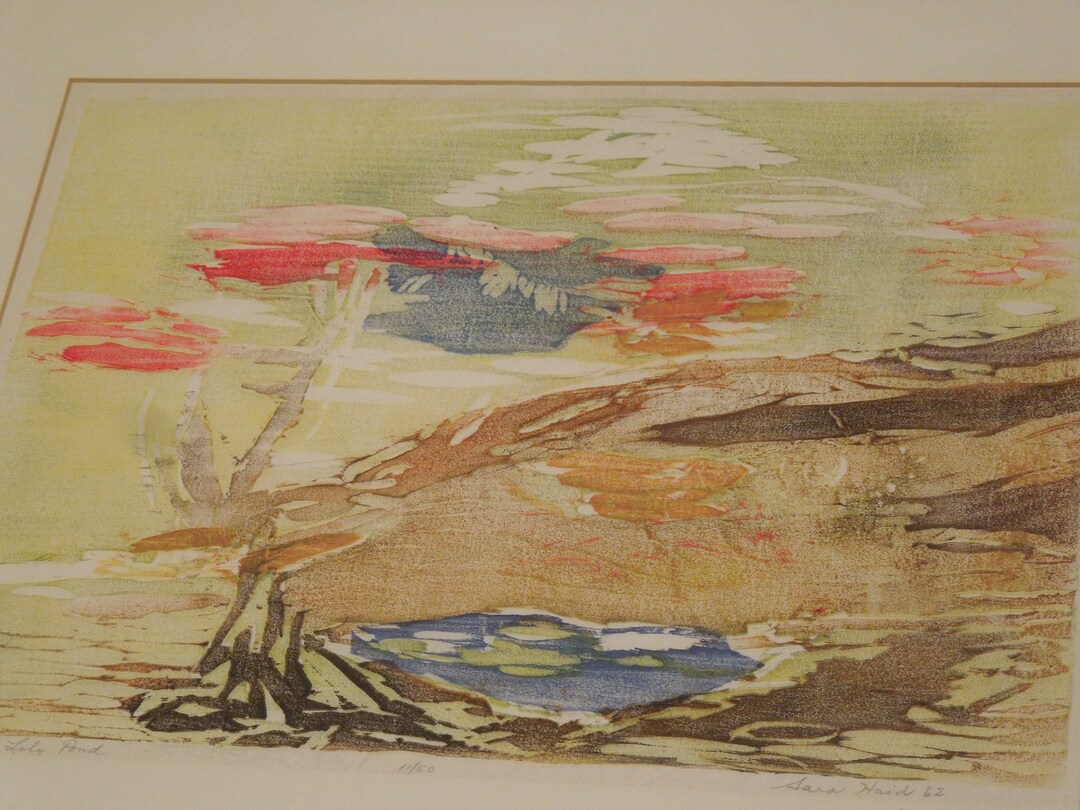 Mid Century Fine Art Lithograph Print, Signed Sara Haid Litho Lily Pond ...