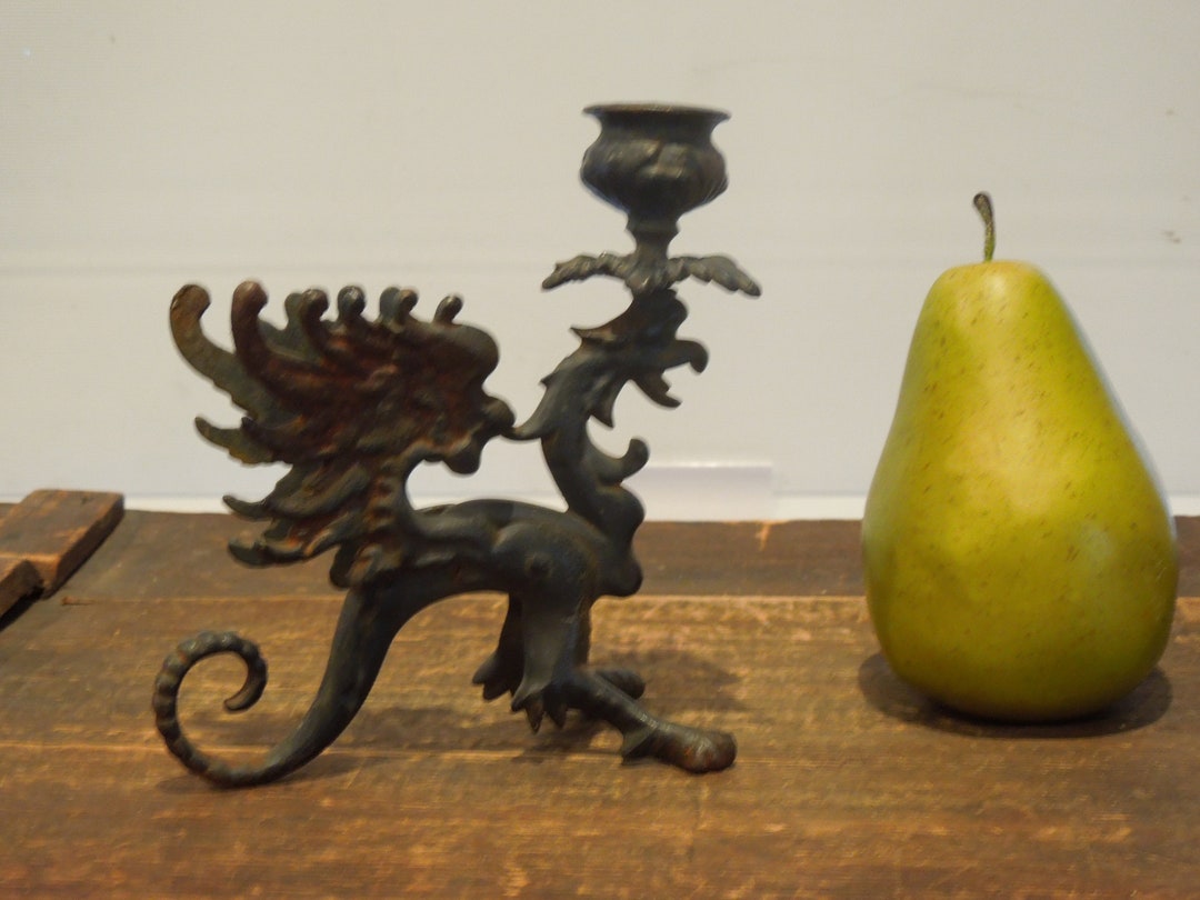 Mid Century Gothic Cast Iron Dragon Candle Holder, Good Luck Power ...
