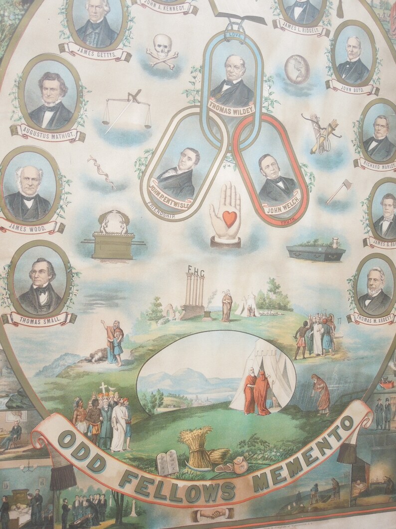 Odd Fellows Antique Framed Print, Rare Lithograph, Fraternal, in God We ...