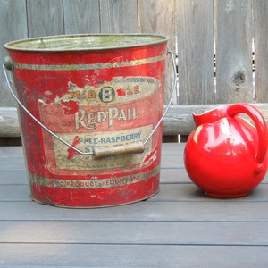 Red Farmhouse Decor, Red Pail Boston, Red Tomato Ceramic Pitcher, FREE ...