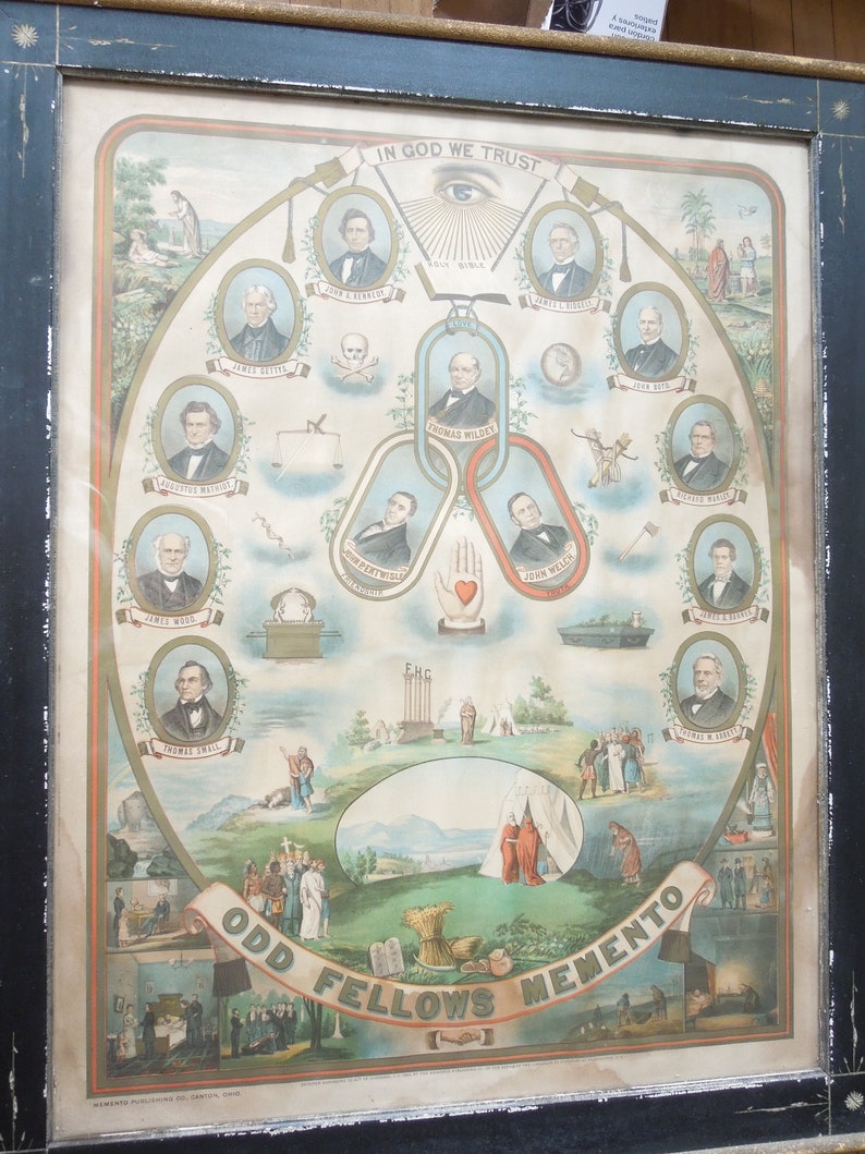 Odd Fellows Antique Framed Print, Rare Lithograph, Fraternal, in God We ...