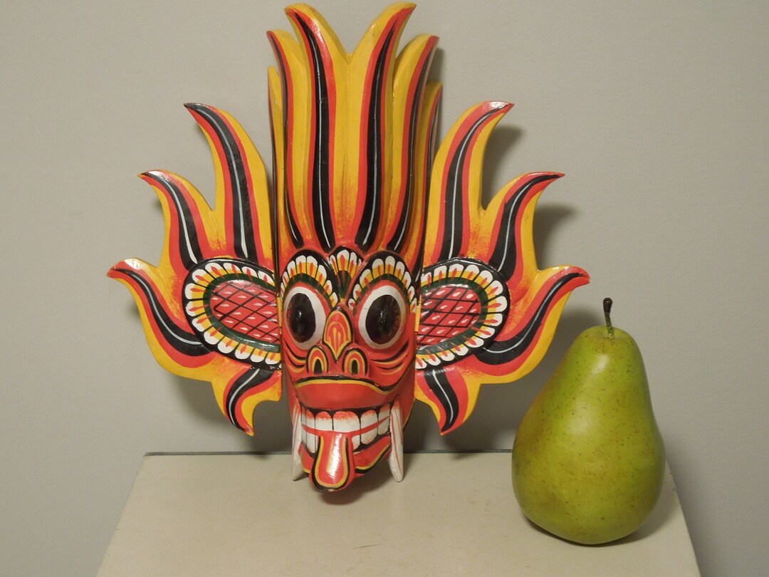 Vintage Signed Handmade Fire Devil Mask, Sri Lankan Raksha Mask ...
