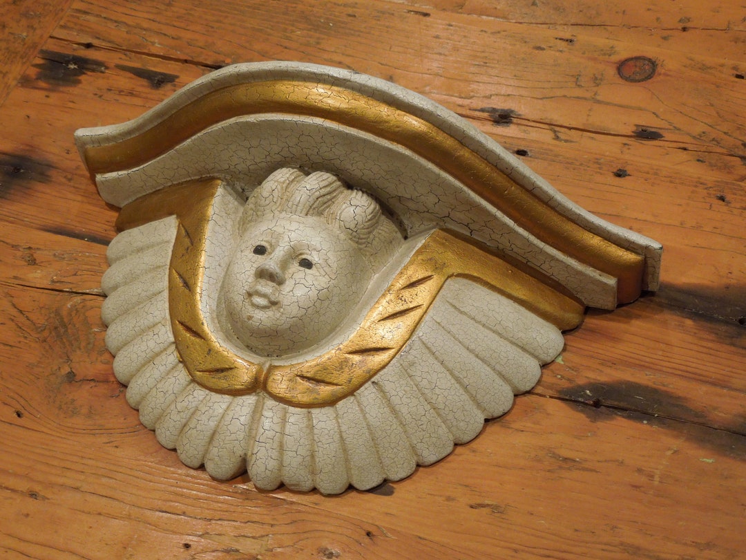Large Wooden Cherub Mantle Shelf, Console Wall Shelf, Angel Shelf ...