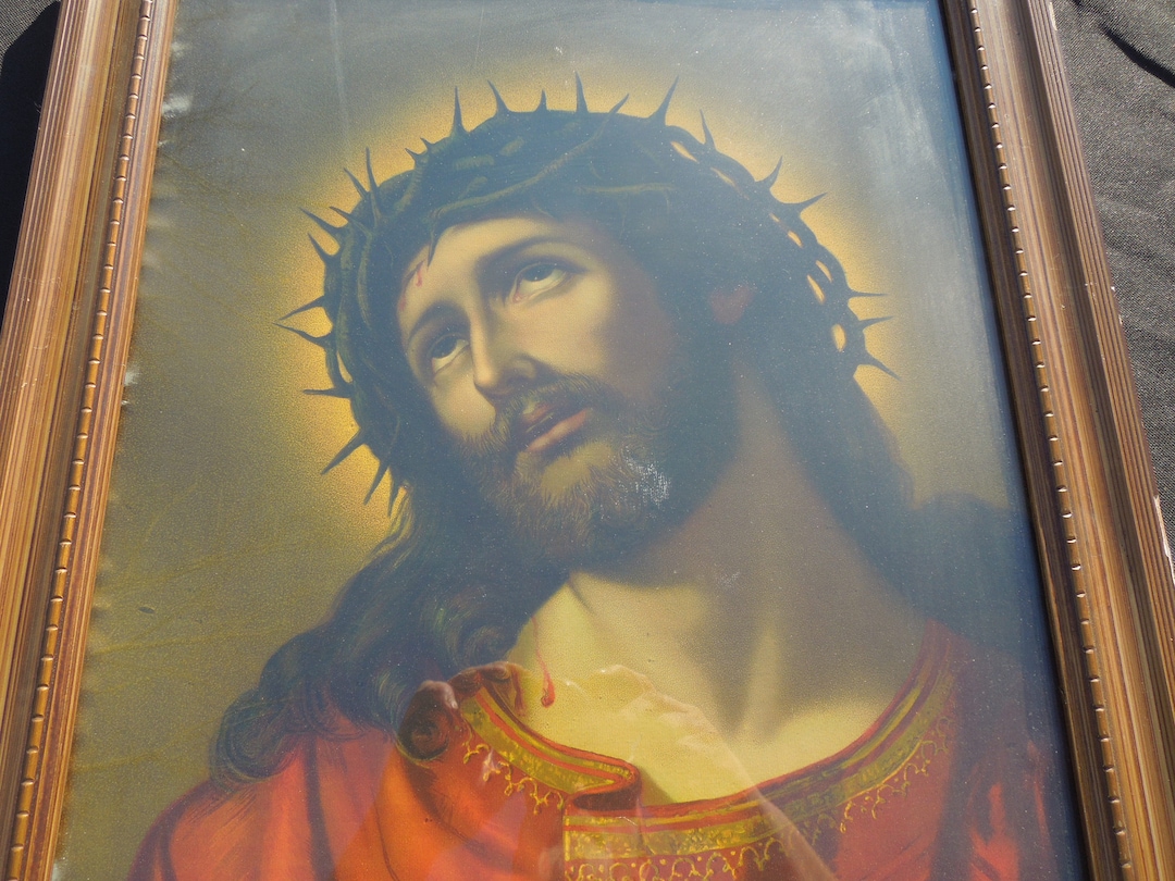 ON SALE Large off Set Lithograph Print of Guido Reni Jesus With Crown ...