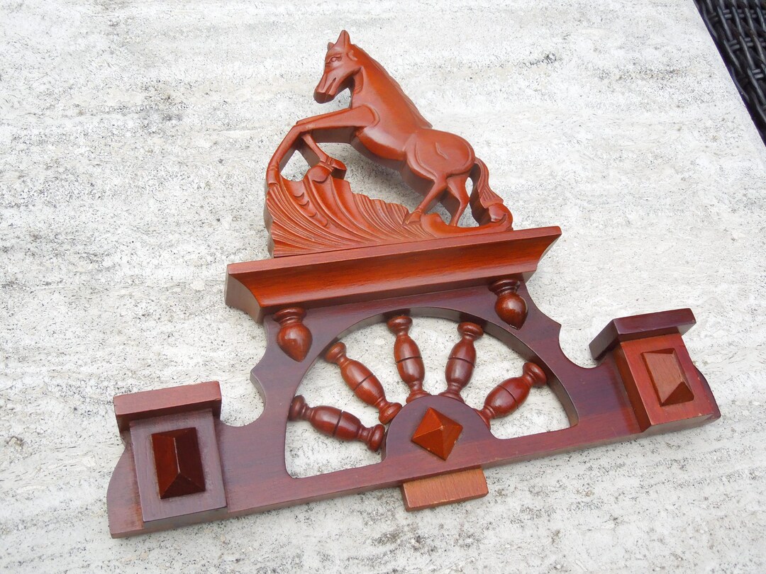 Large Carved Walnut Horse Clock Topper, Regulator Wall Clock Topper ...