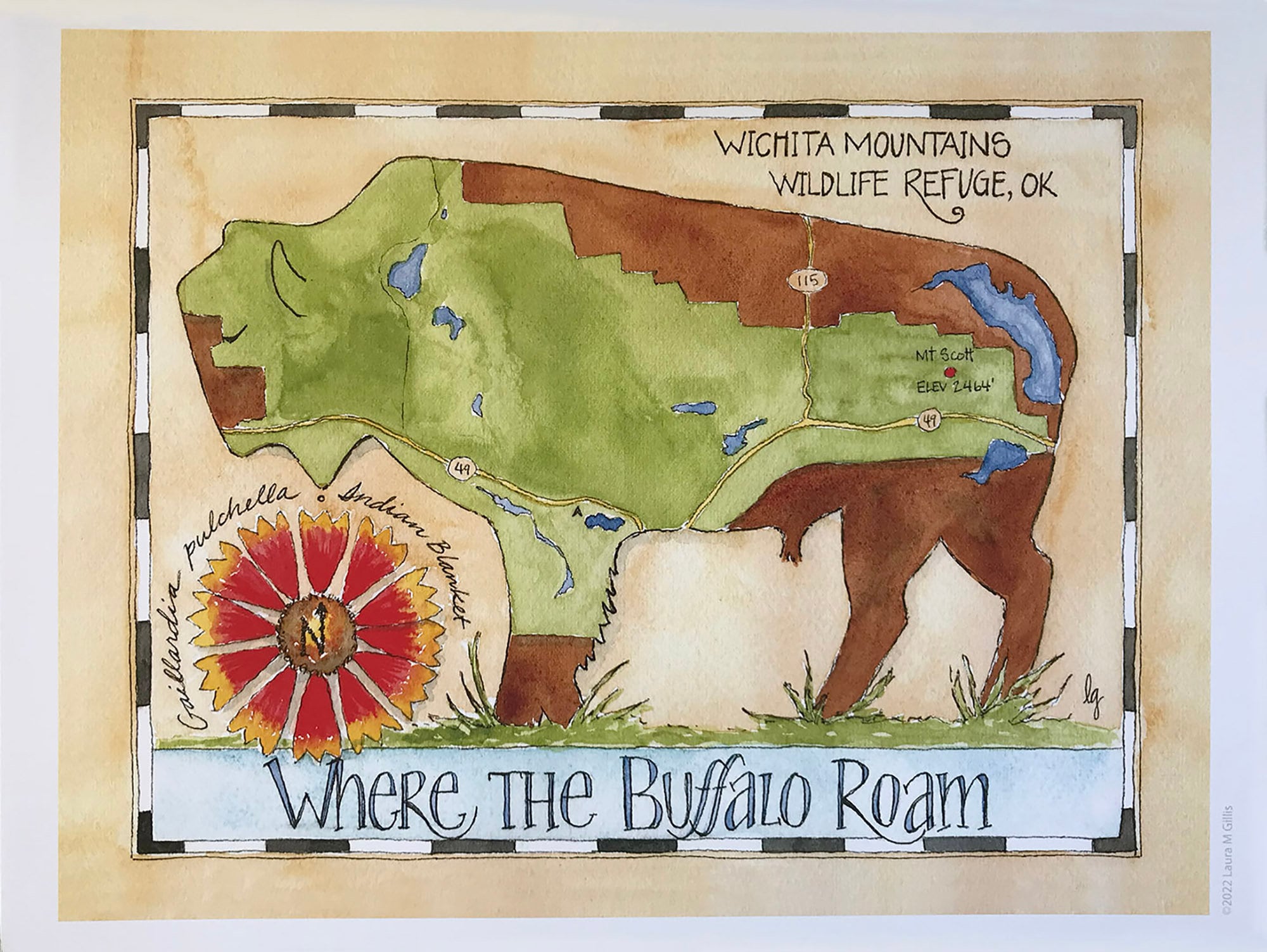 Where the Buffalo Roam - Map of the Wichita Mountains Wildlife Refuge ...