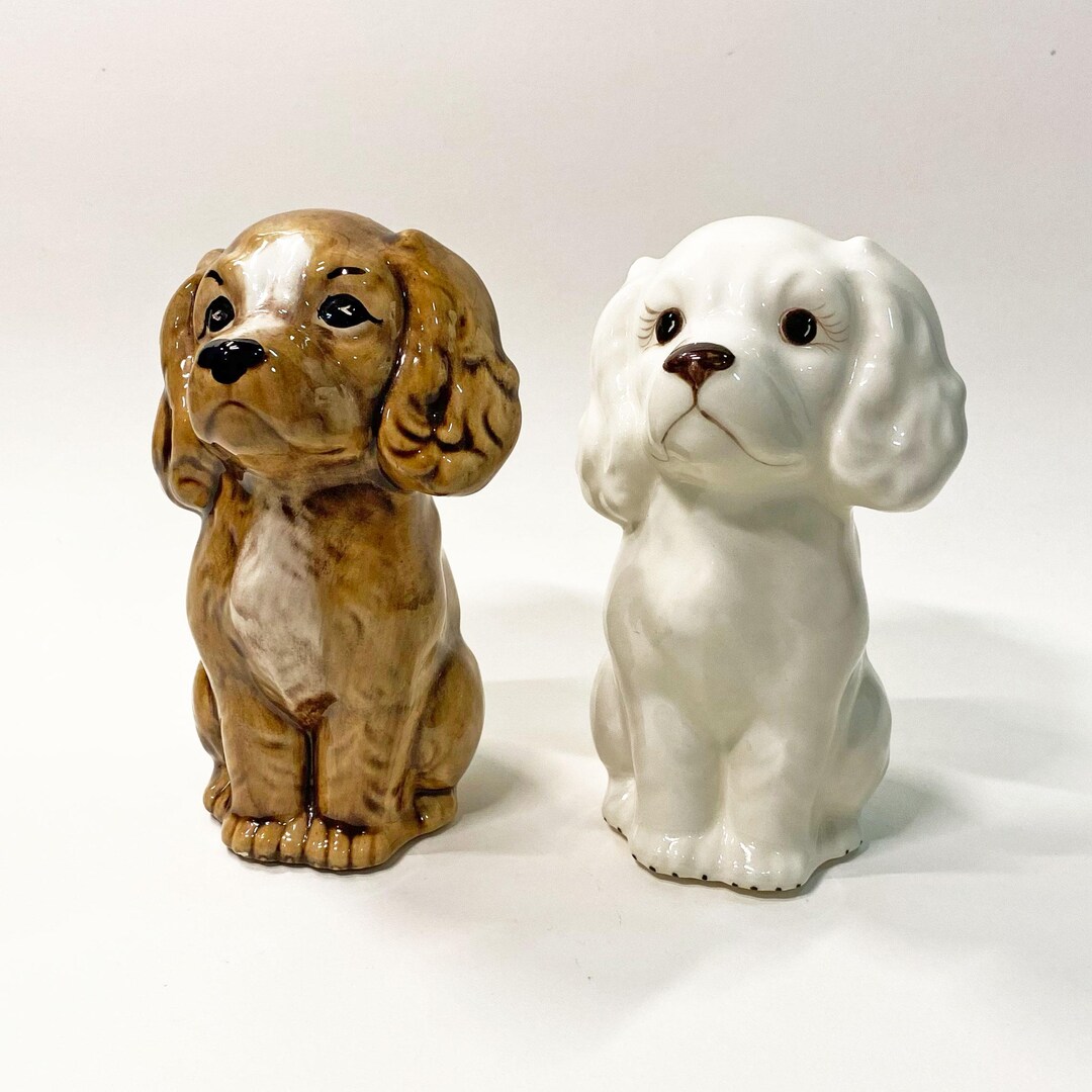 Vintage Midcentury Cocker Spaniel Ceramic Dog Figurines Brown and White ...