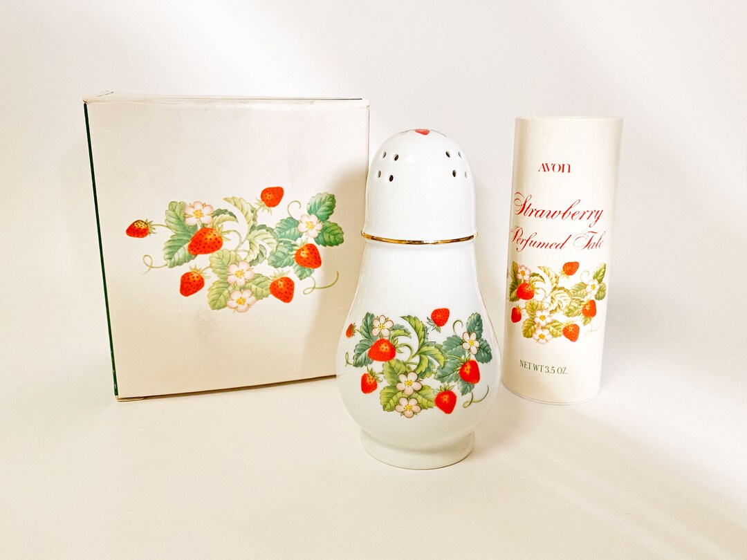 Vintage Avon Strawberry Sugar Shaker and Perfumed Talc Boxed Gift Set ...