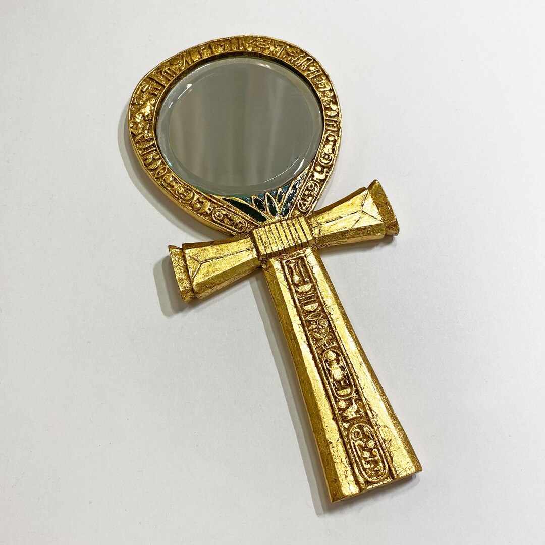 Vintage Egyptian Replica Ankh Mirror Case of Tutankhamun Gold Painted ...