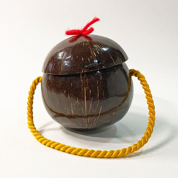 Vintage 1960s Coconut Shell Hand Painted Face Purse I… - Gem