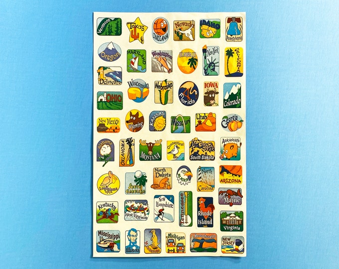 1990s 50 US States Sticker Sheet - Etsy