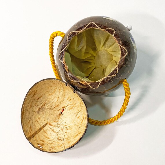 Vintage 1960s Coconut Shell Hand Painted Face Purse I… - Gem
