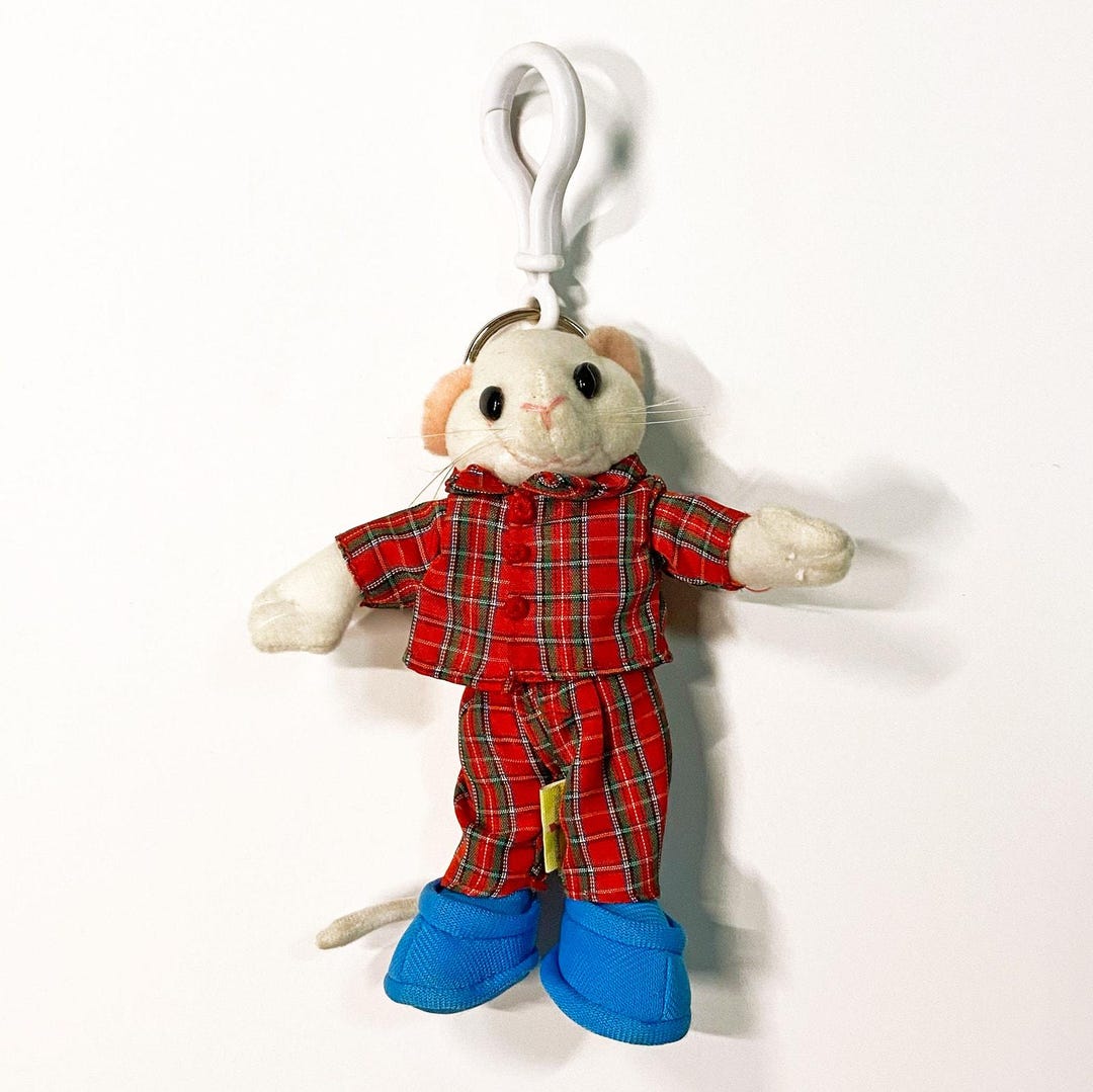 Vintage Stuart Little Mouse Plush Plaid Pajamas Blue Slippers Bag Clip ...