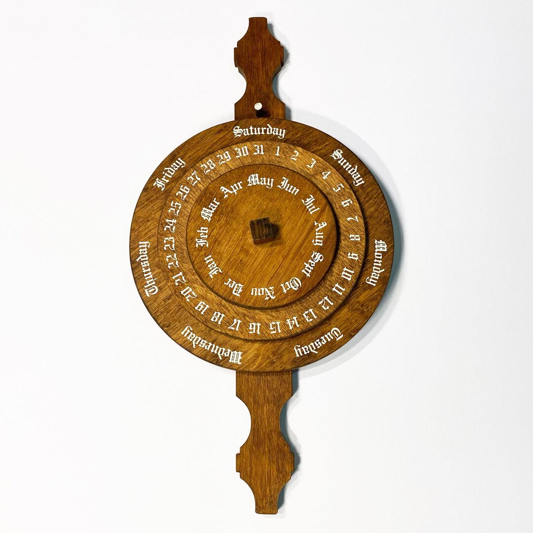 Vintage Swiss Crafts Wood Perpetual Calendar Round Rotating Folk Wall ...