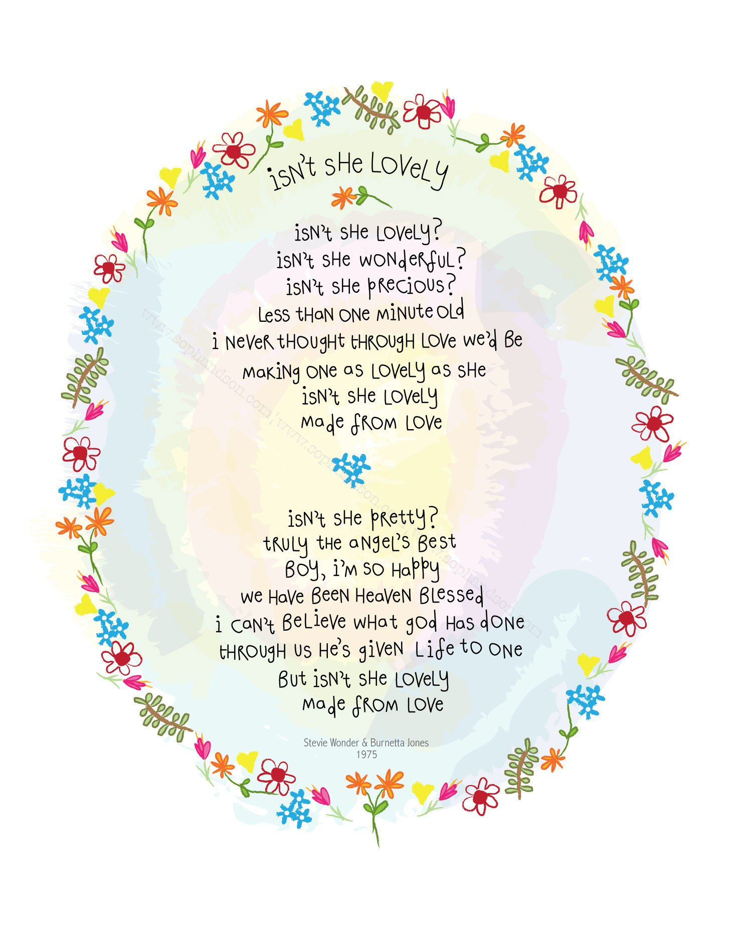 Isnt She Lovely Lyrics I Love Art Print Song Words By Etsy
