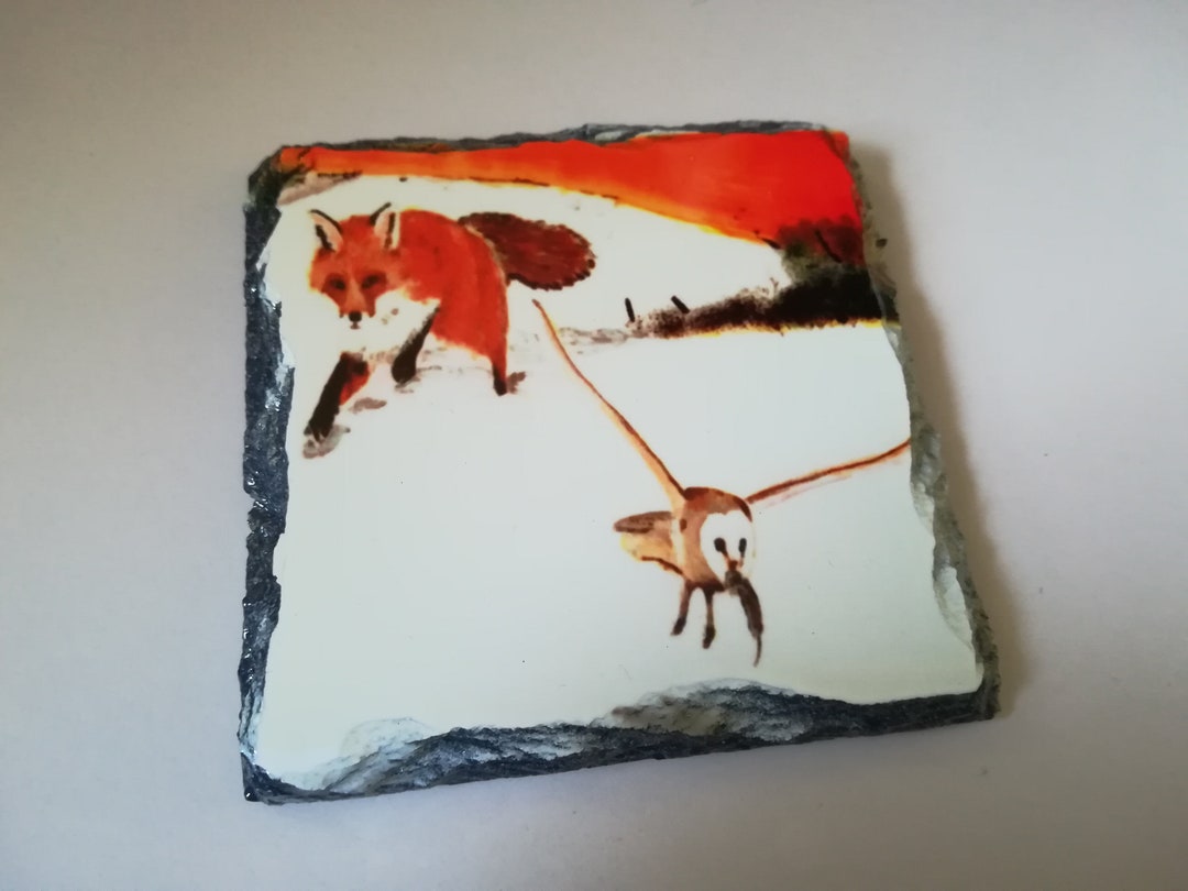 Fox and Owl Slate Coaster - Etsy
