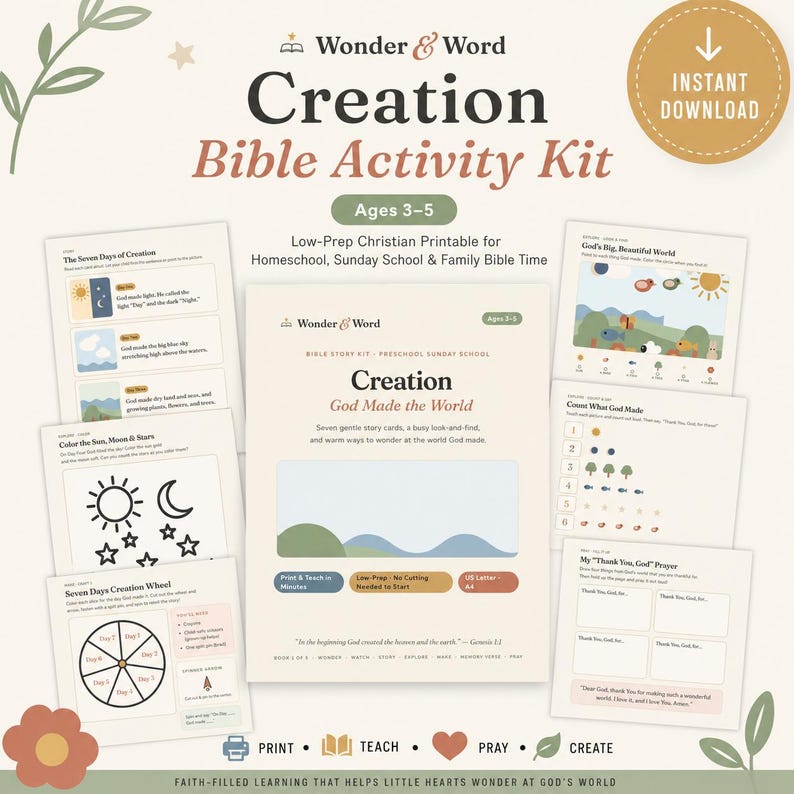 Creation Bible Activity Kit | Ages 3-5 | Christian Homeschool Printable ...